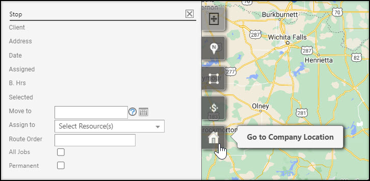 Dispatch Board Map Console - Go to Company Location Tab