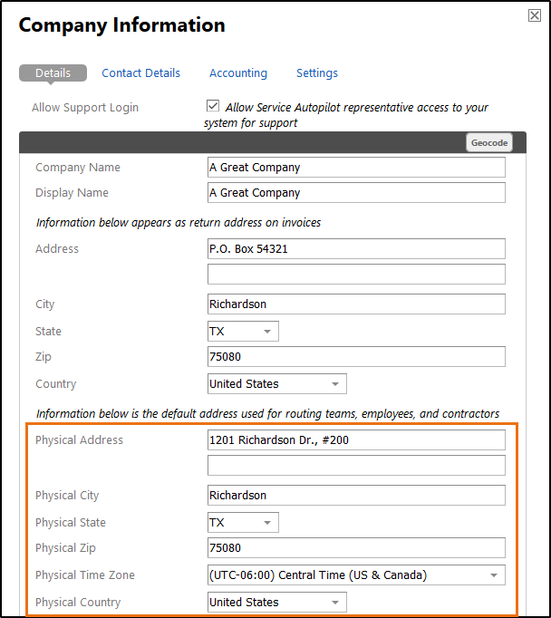 Dispatch Board Map Console - Go to Company Location Tab