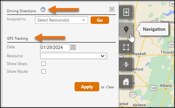 Dispatch Board Map Console - Navigation Tab