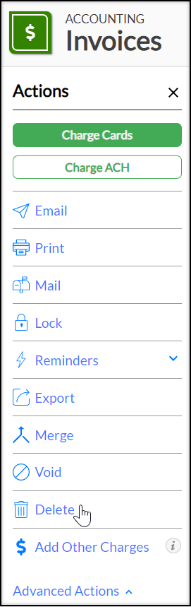 V3 Invoice List Screen - Delete Invoice