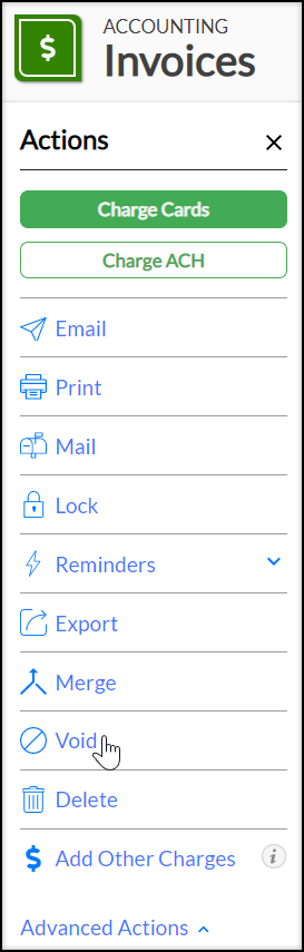 V3 Invoice List Screen - Void Invoices