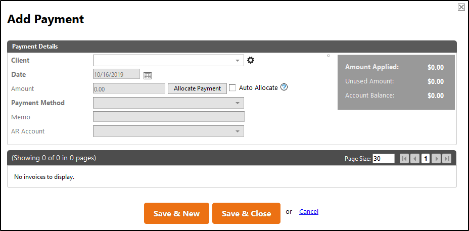 Payments List - Add a Payment