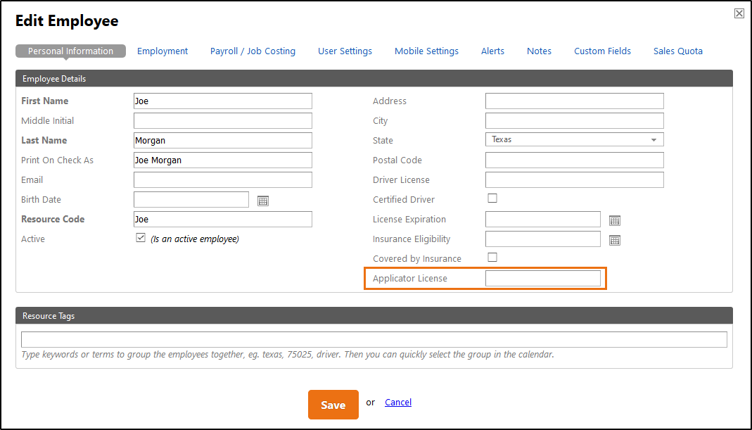 Add a Chemical Applicator License Number