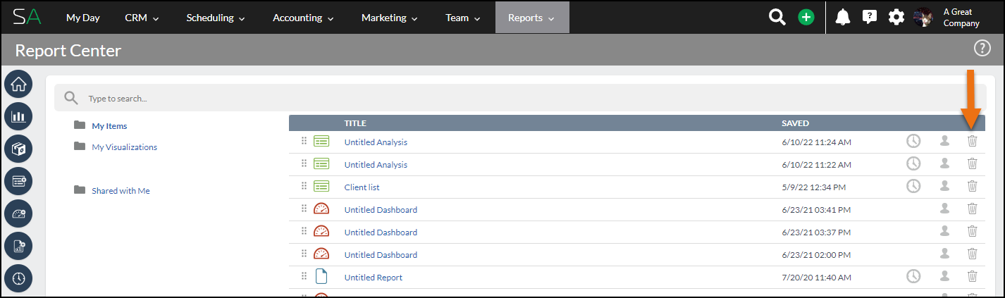 Delete Report Center Content