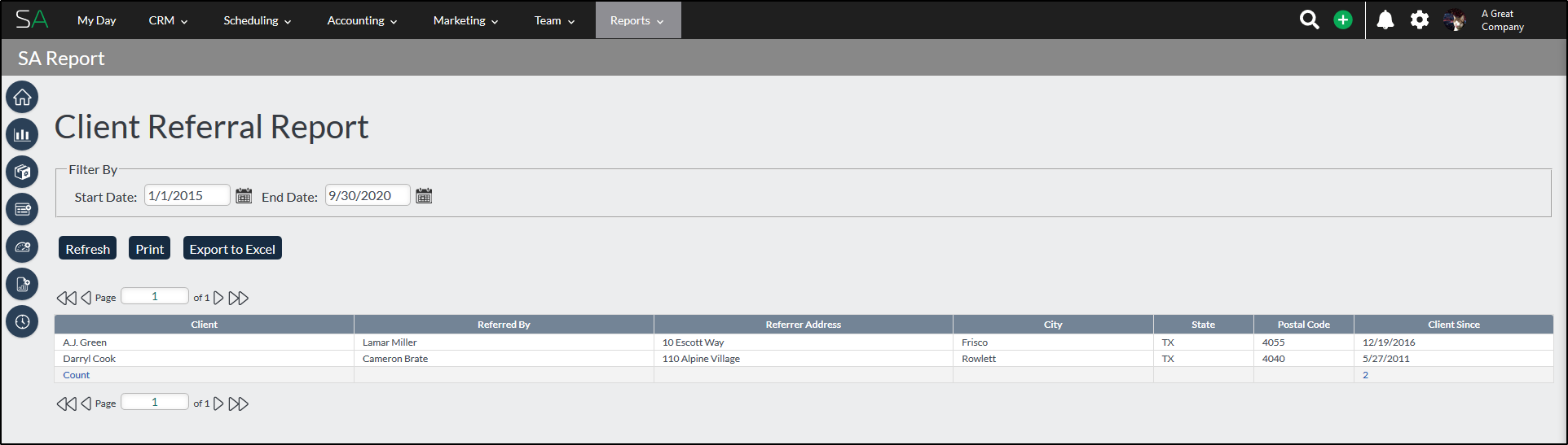Client Referral Report