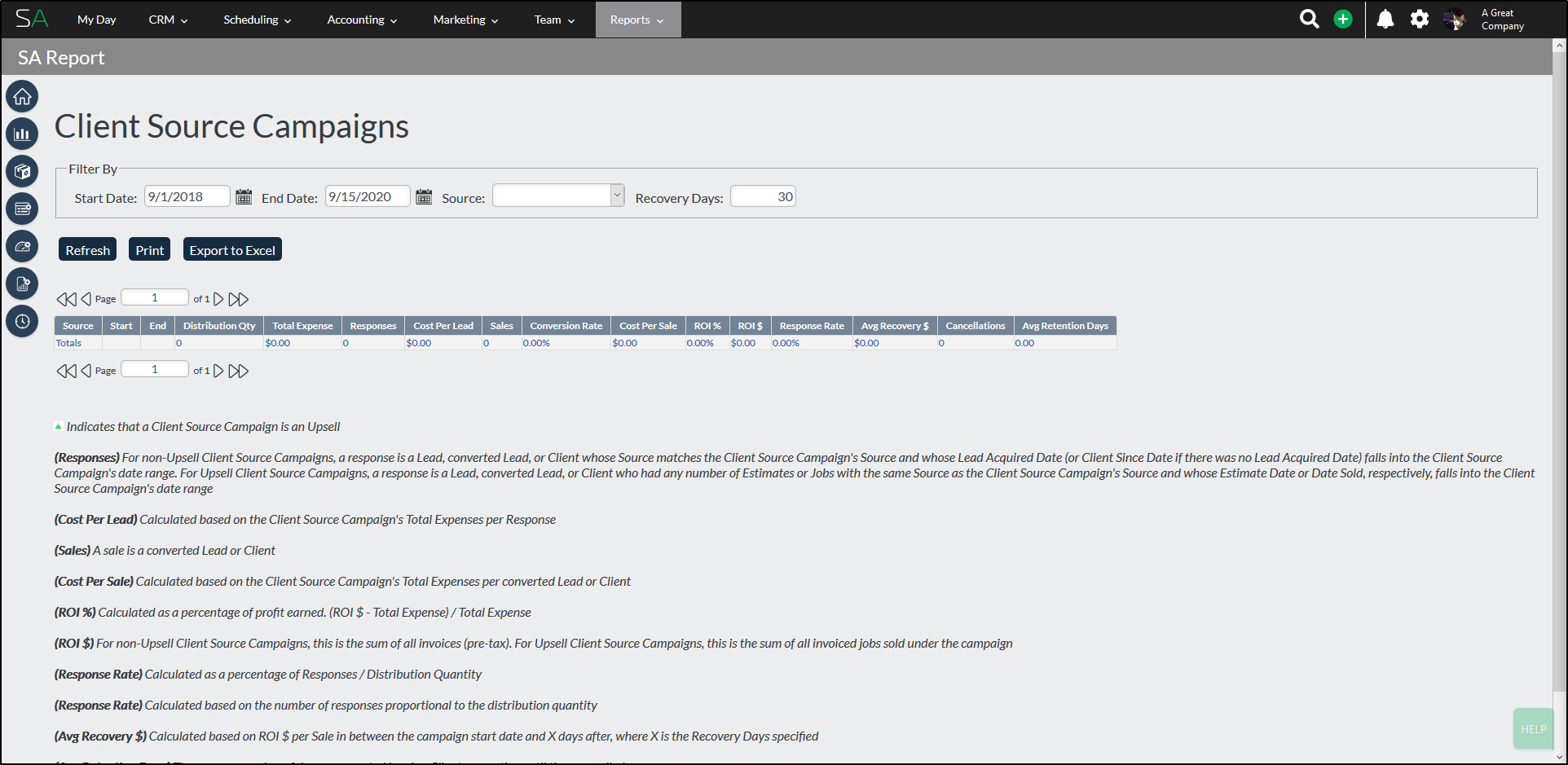 Client Source Campaigns Report
