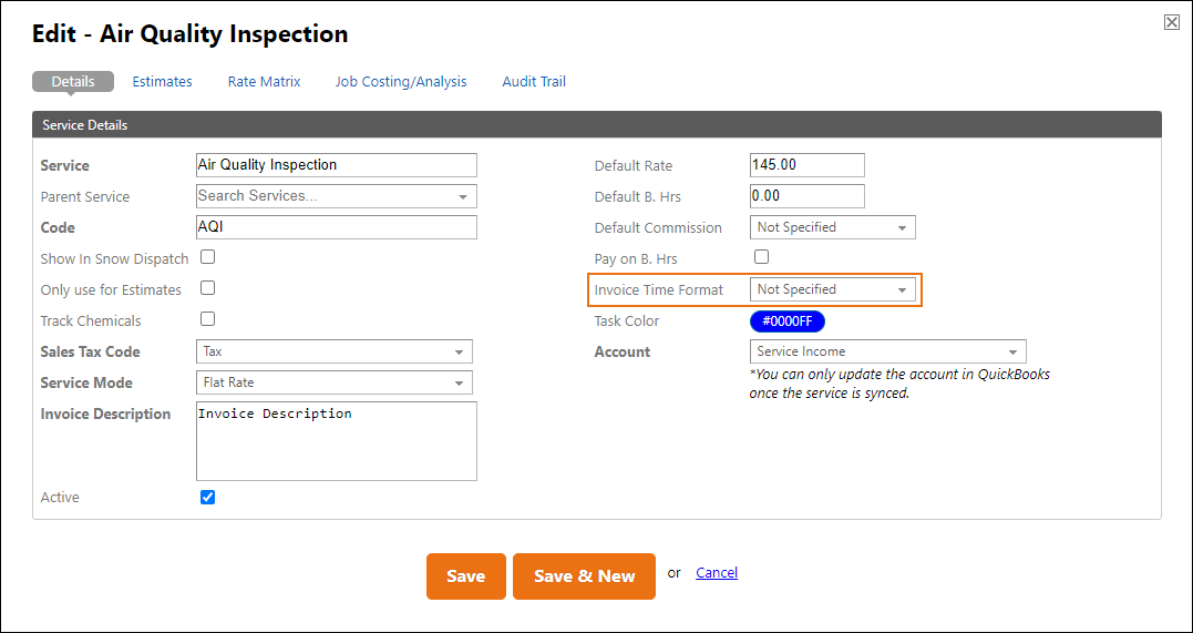 Services - Invoice Time Format