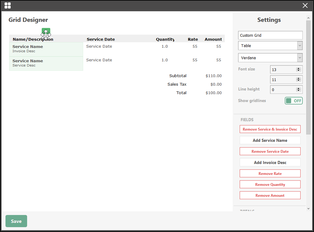 Create an Invoice Grid
